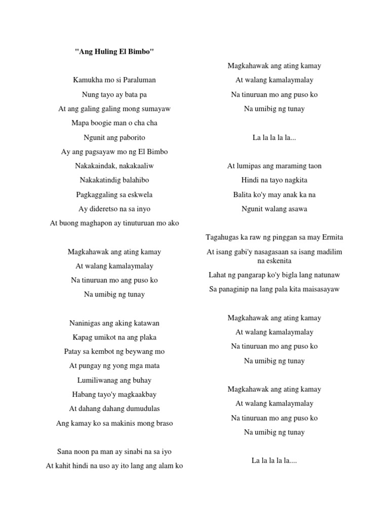 Ang Huling El Bimbo Lyrics | PDF