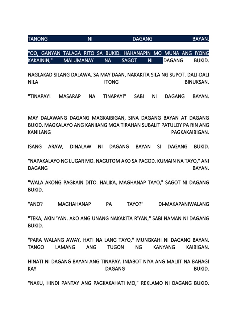 Si Dagang Bayan at Si Dagang Bukid | PDF