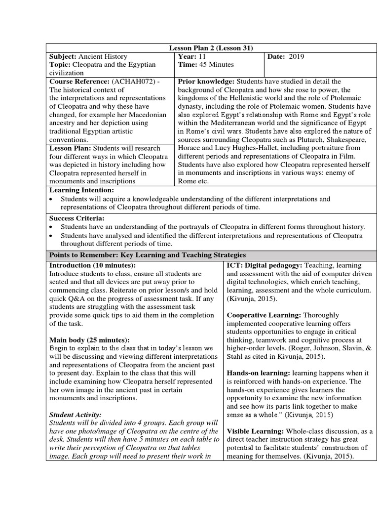 Lesson Plan 2 | PDF | Cleopatra | Ptolemaic Kingdom