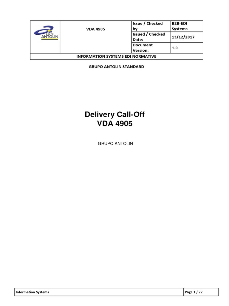 VDA 4905 Delivery Call-Off Standard | PDF | Electronic Data Interchange ...