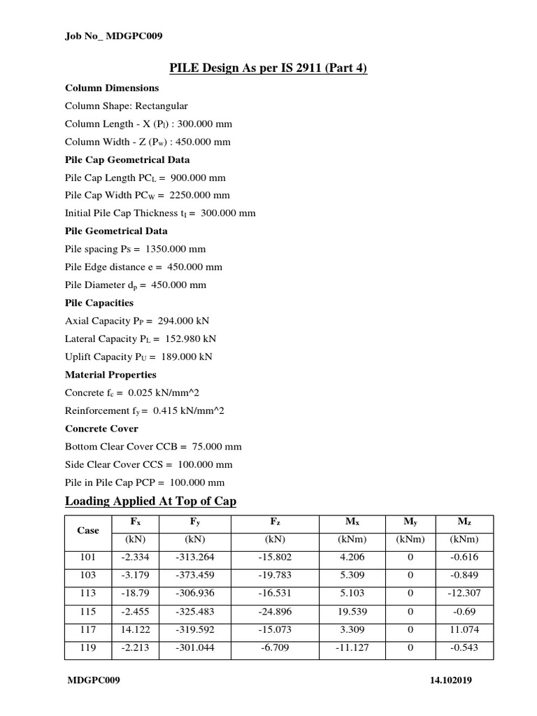 Design Calculations for a Three Pile Rectangular Pile Cap Subjected to ...