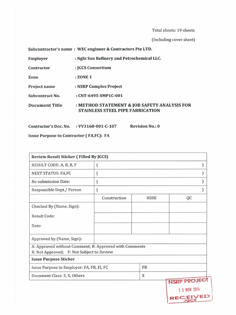 MS and JSA For Stainless Steel Pipe Fabrication | PDF