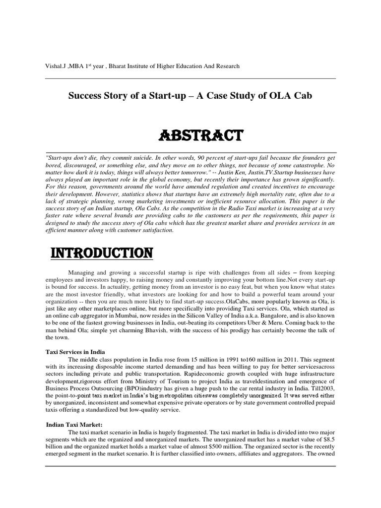 Success Story of A Start-Up - A Case Study of OLA Cab: Taxi Services in ...