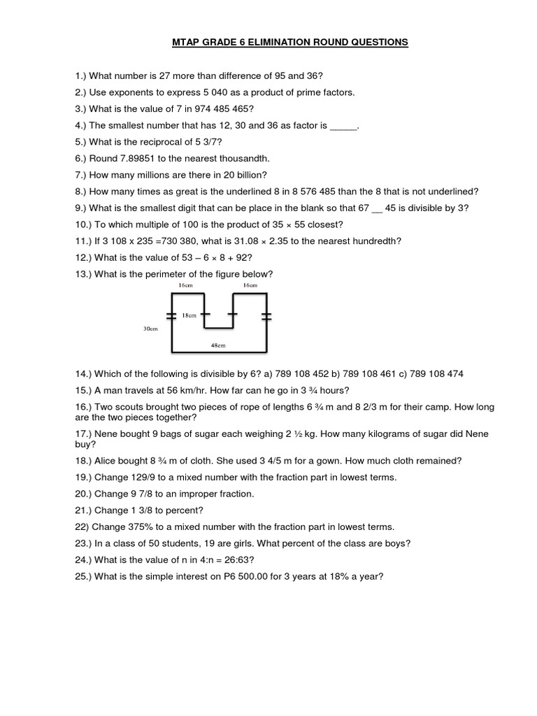 2018 Mtap Grade 6 Elimination Round Questions | PDF