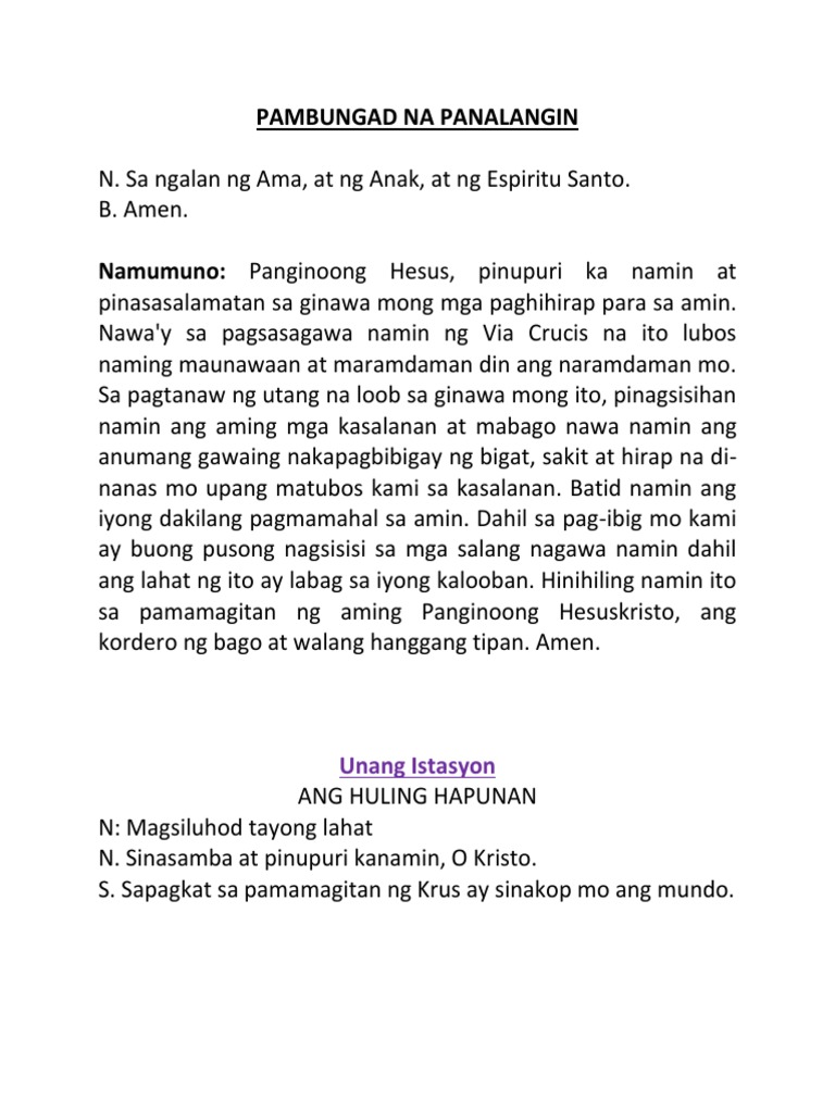 Pambungad Na Panalangin: Unang Istasyon | PDF