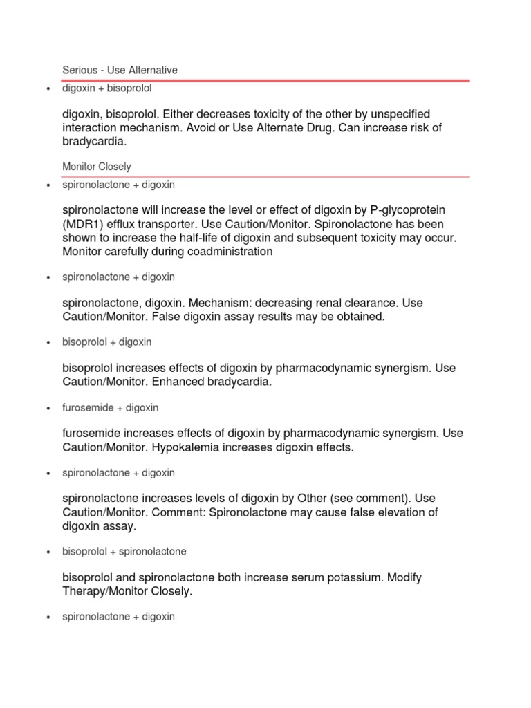 Digoxin + Bisoprolol: Serious - Use Alternative | PDF | Pharmacology | Rtt
