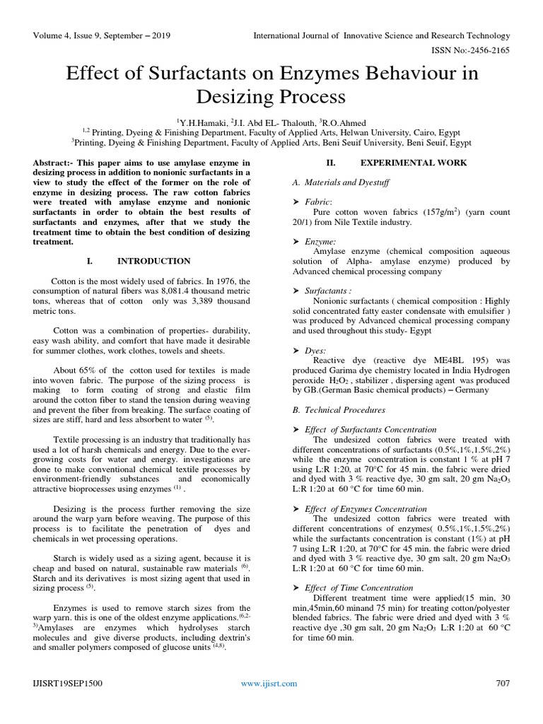 Effect of Surfactants On Enzymes Behaviour in Desizing Process | PDF ...