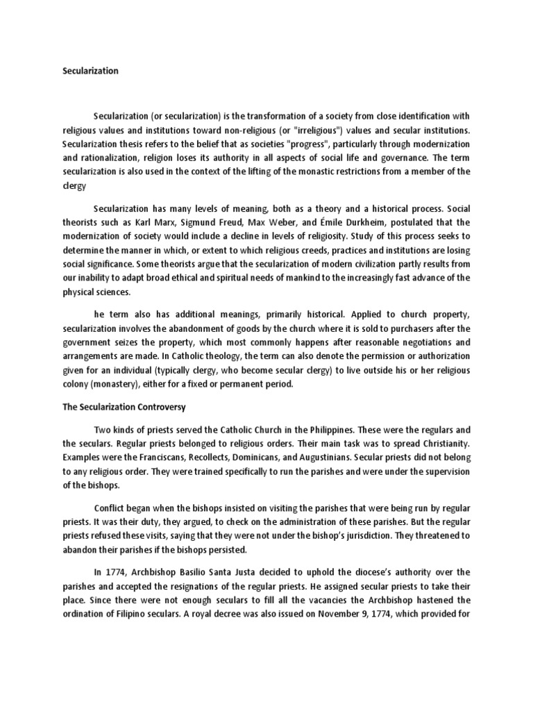 Secularization Process in the Philippines | PDF | Anglican | Religion And Belief