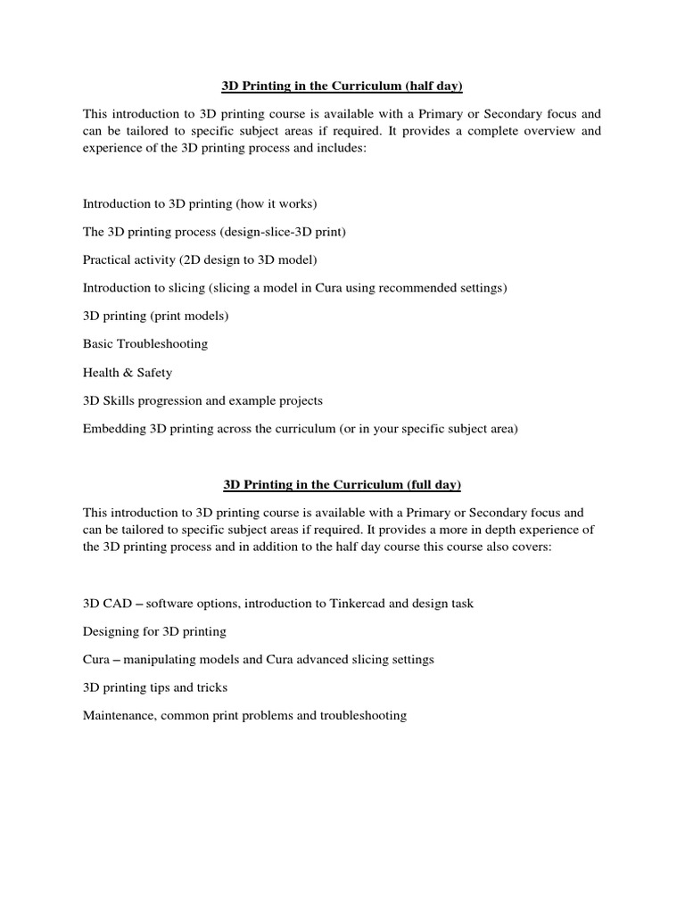 3D Printing Curriculum Courses | PDF