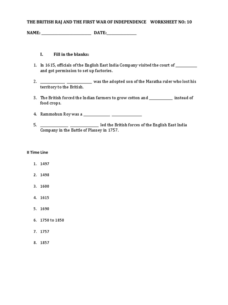 LS 10 The British Raj and The First War of Independence | PDF | Travel ...