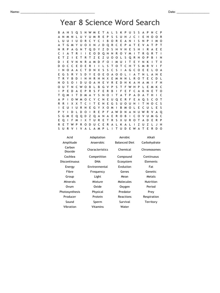 Science Word Search | PDF | Oxygen | Carbon