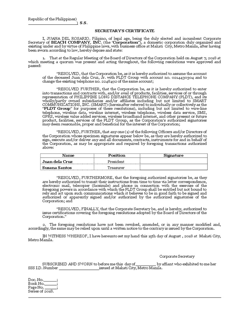 Secretary Cert. Beach-Pldt | PDF | Social Institutions | Social Science