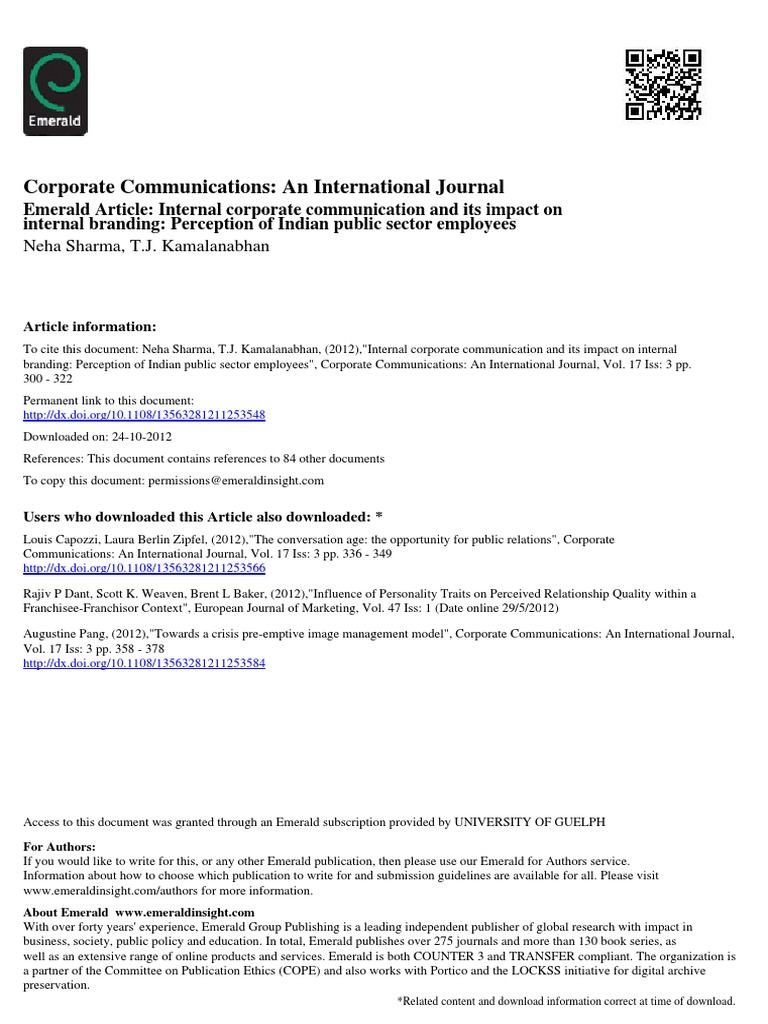 Internal Corporate Communication and Its Impact On Internal Branding ...