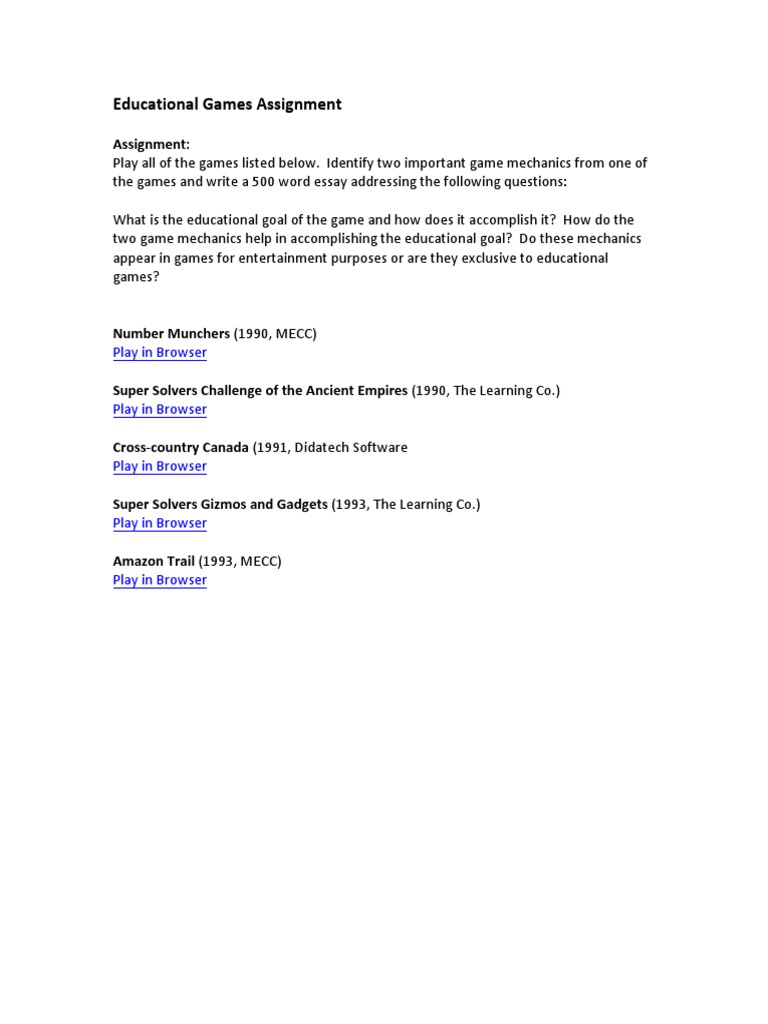 Educational Games Assignment PDF | PDF