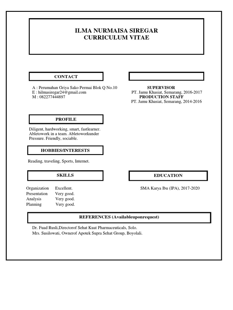 Ilma Nurmaisa Siregar Curriculum Vitae: Contact | PDF | Wellness