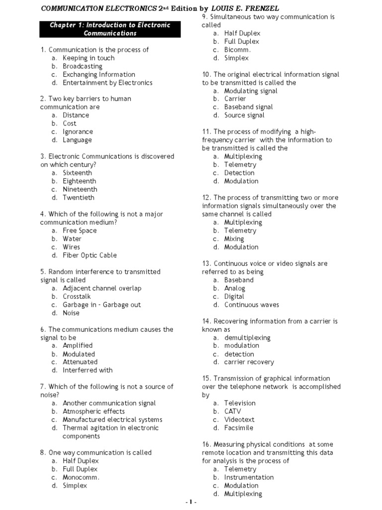 Chapter 1: Introduction To Electronic Communications | PDF | Detector (Radio) | Frequency Modulation