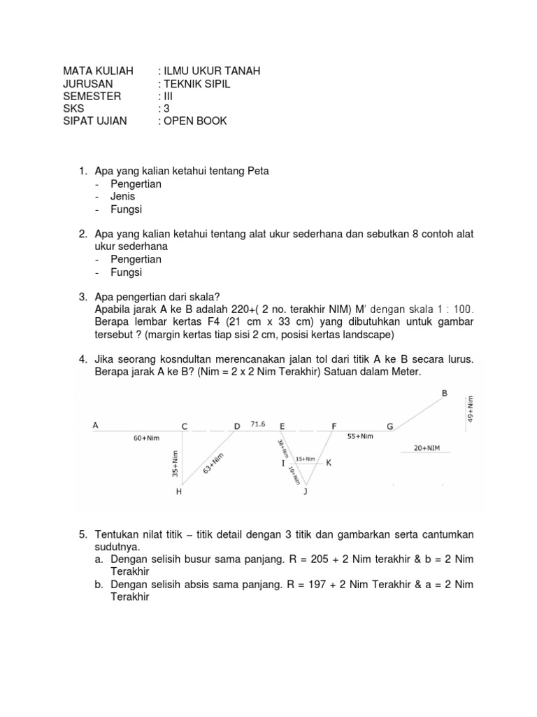 Soal Uts Ilmu Ukur Tanah | PDF | Metode & Bahan Ajar