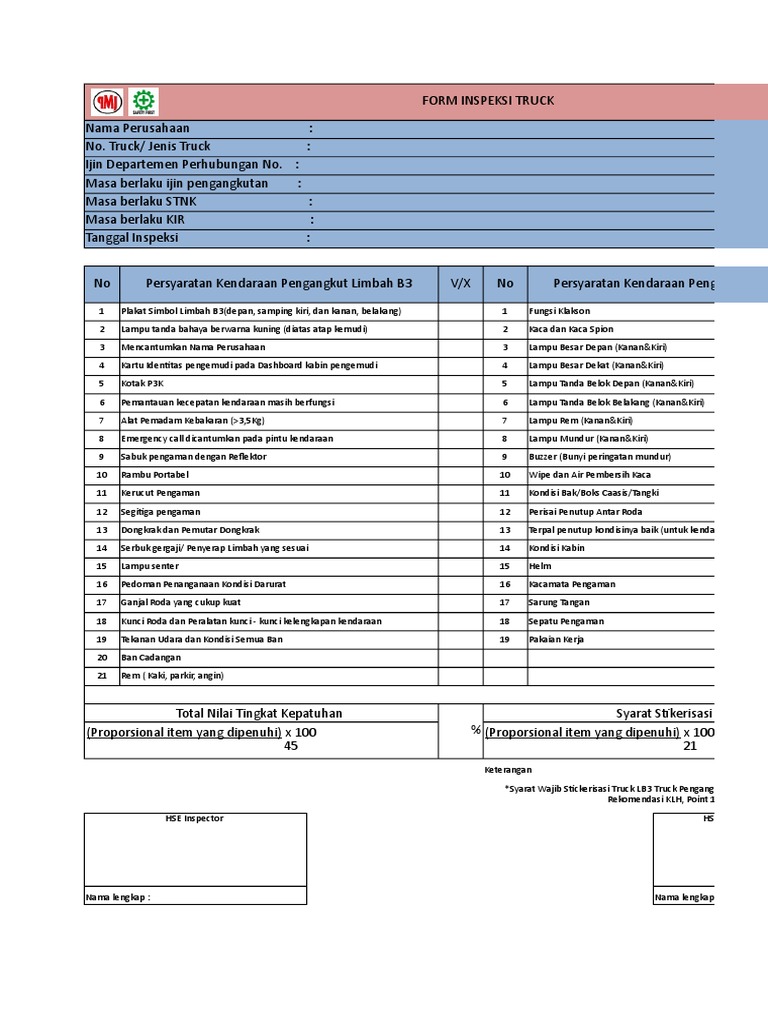 Form Inspeksi Truck | PDF