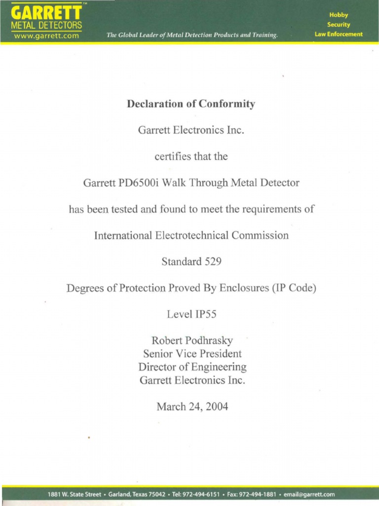 PD6500i IP55 Certificate of Conformance | PDF