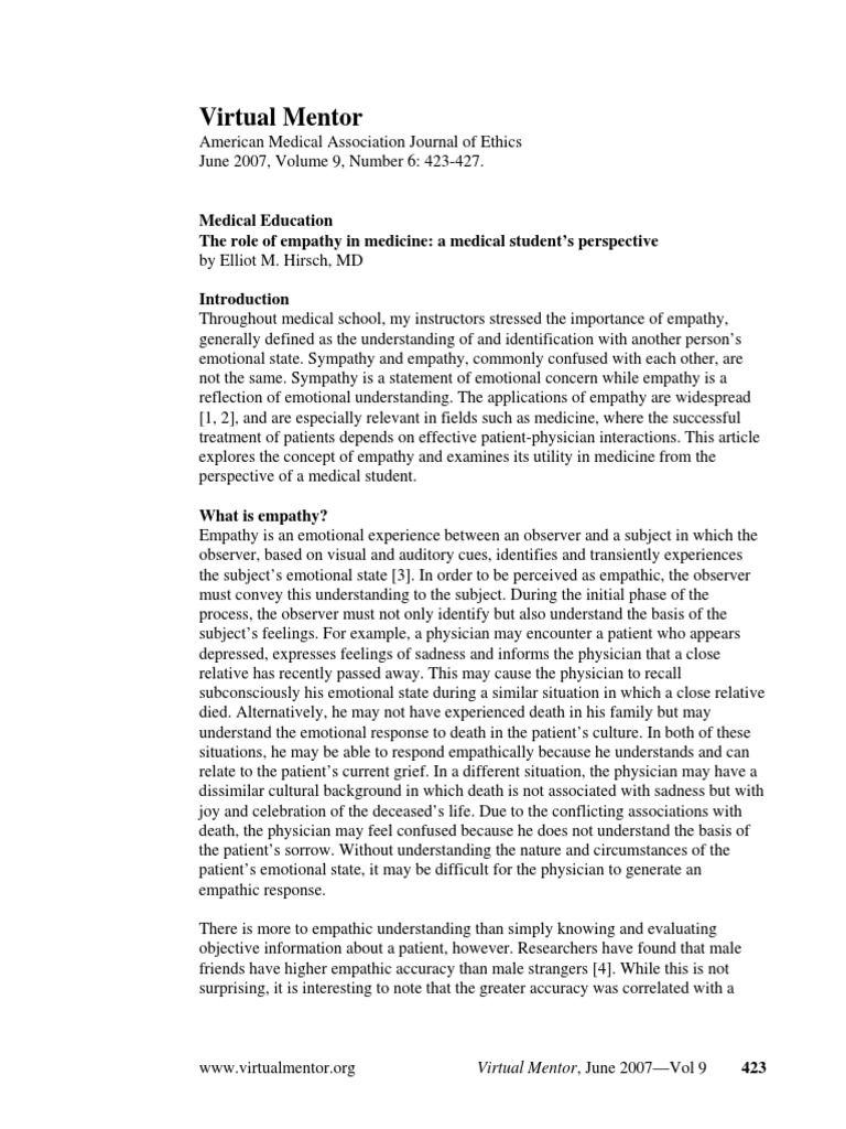 Virtual Mentor: Medical Education The Role of Empathy in Medicine: A ...
