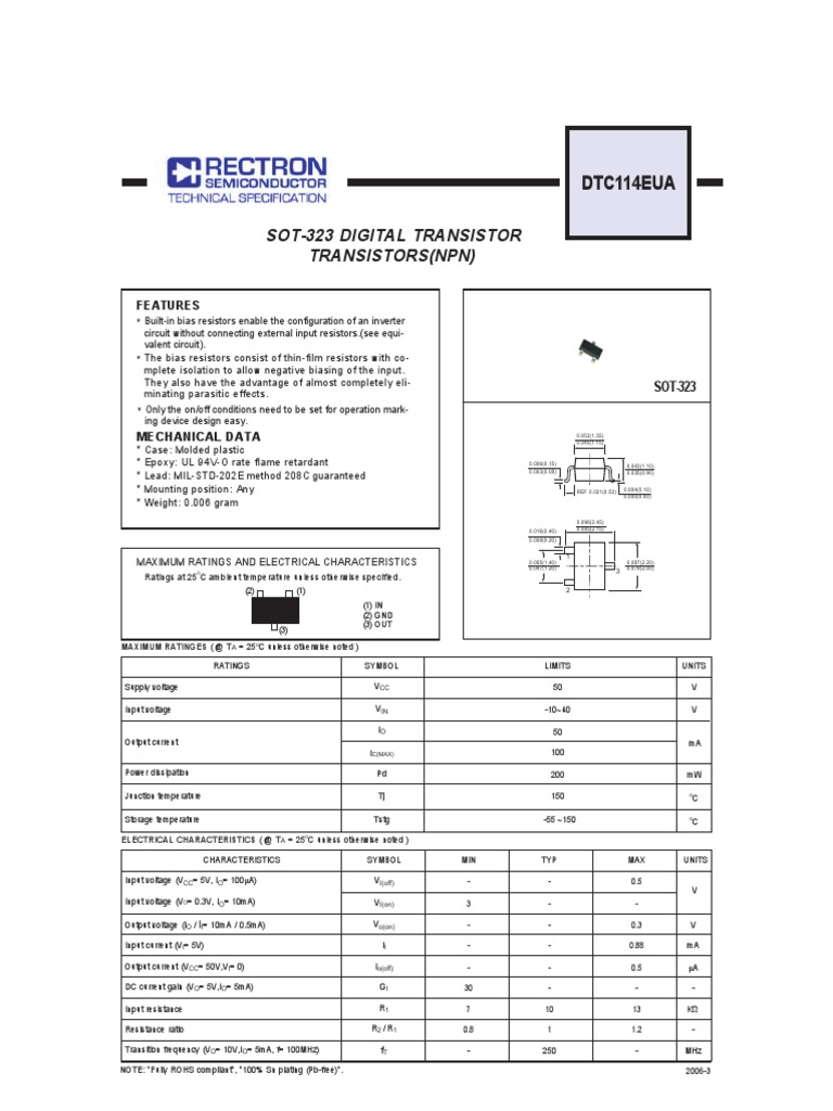 Sot-323 Digital Transistor Transistors (NPN) : DTC114EUA | PDF ...