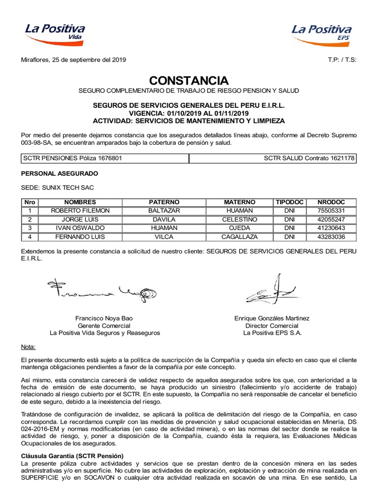 SCTR Octubre | PDF | Póliza de seguros | Seguro