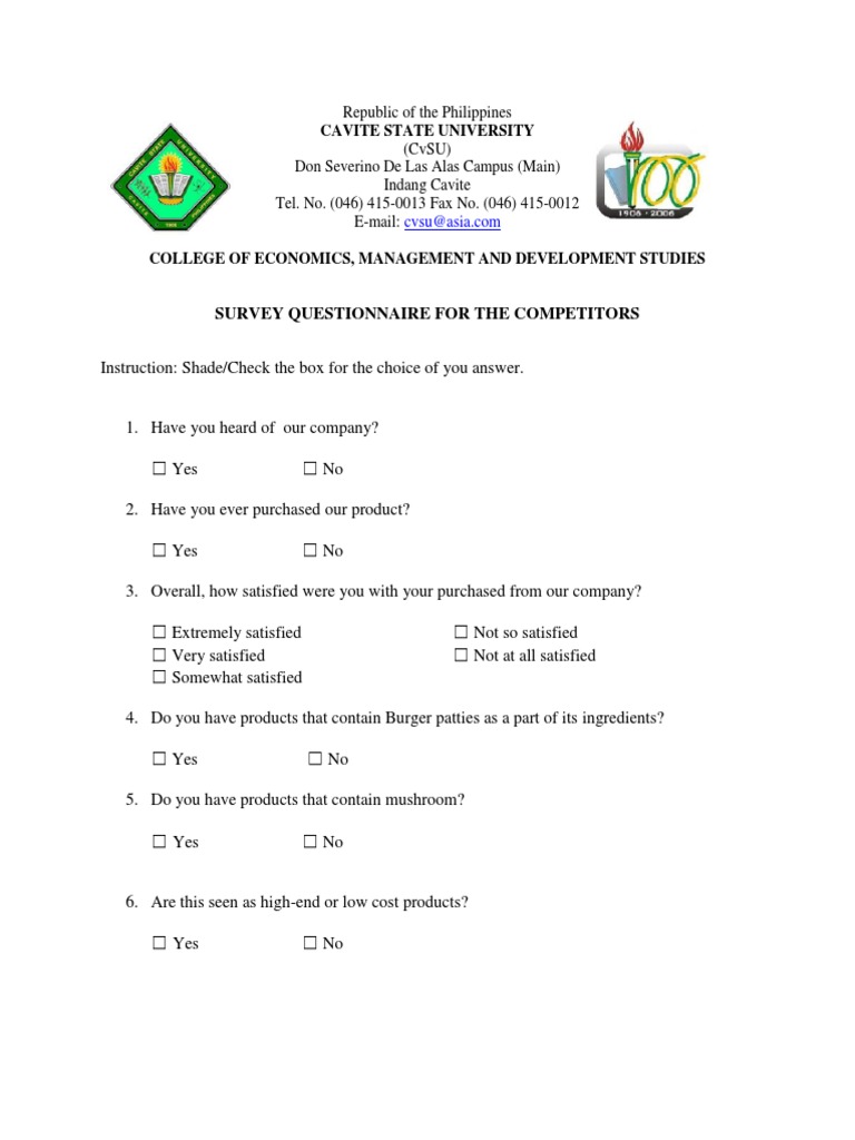 Survey Questionnaire For The Competitors | PDF | Career & Growth | Self ...