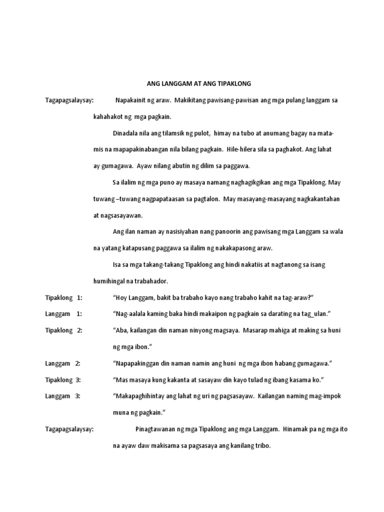 Ang Langgam at Ang Tipaklong (The Ant and The Grasshopper | PDF