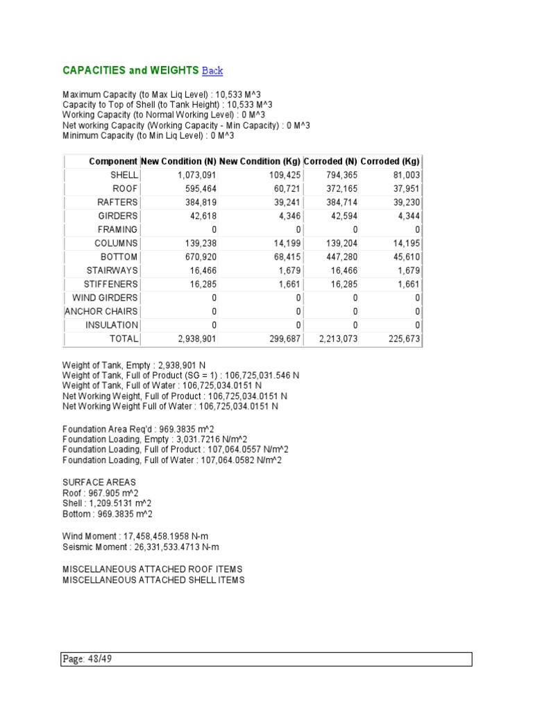 Tank Capacity and Weight Specifications | PDF
