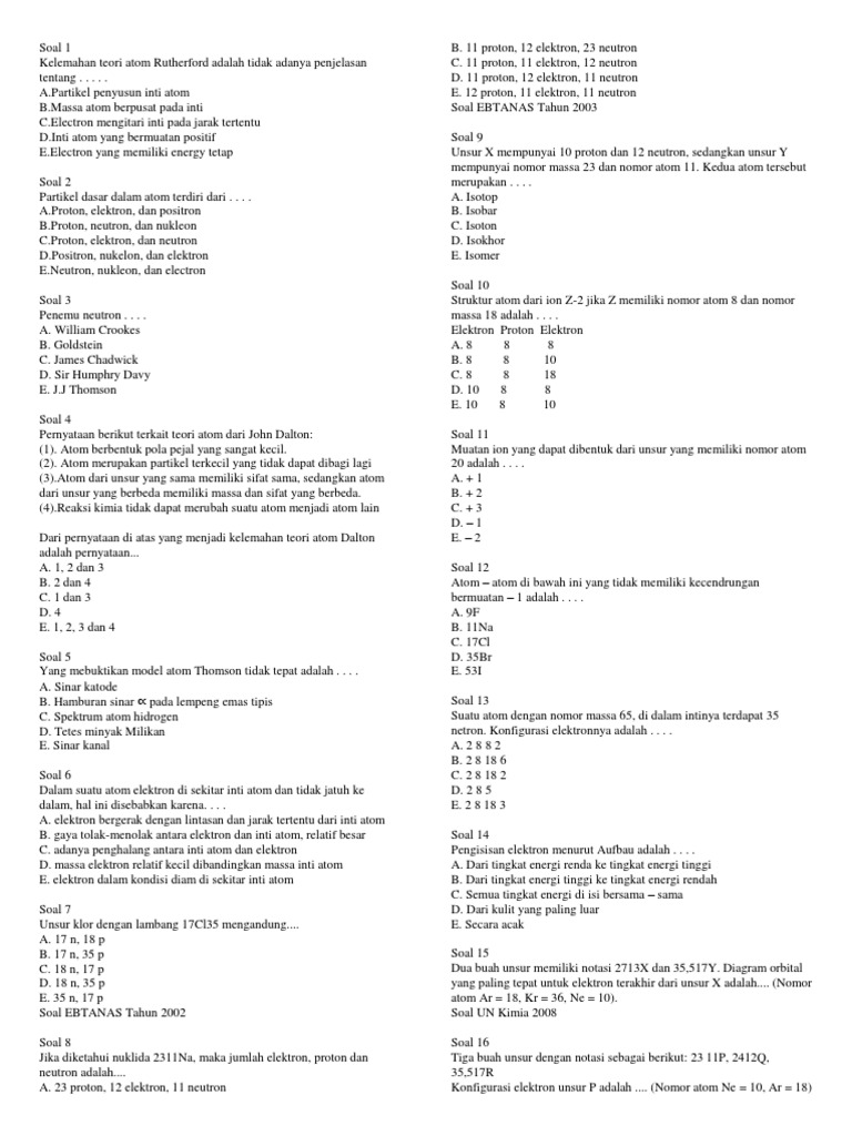 Soal Struktur Atom Kelas 10 | PDF