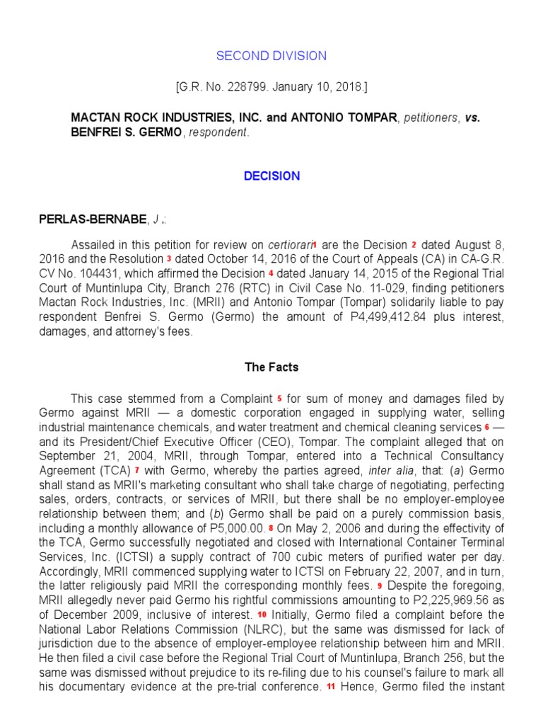 Mactan Rock Industries vs. Germo Case Summary | PDF | Lawsuit | Complaint