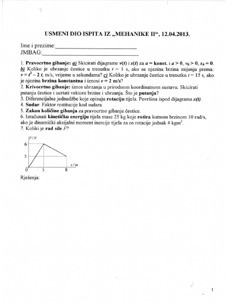 Mehanika 2 Primjeri Ispita PDF | PDF