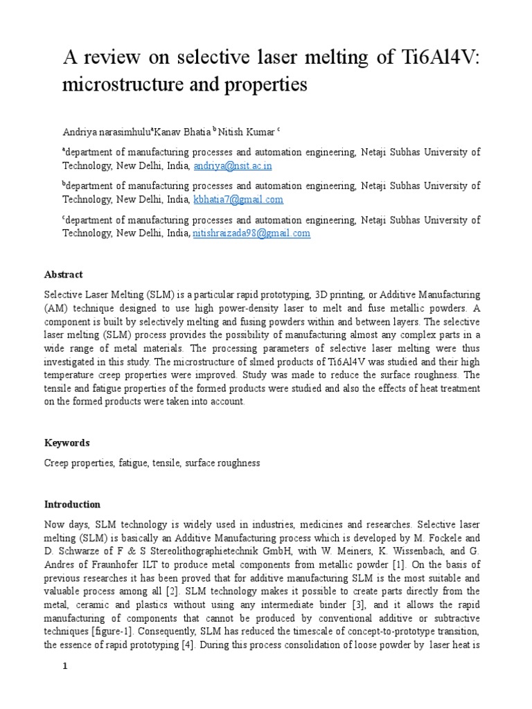 Selective Laser Melting - Docx New | PDF | Heat Treating | Microstructure