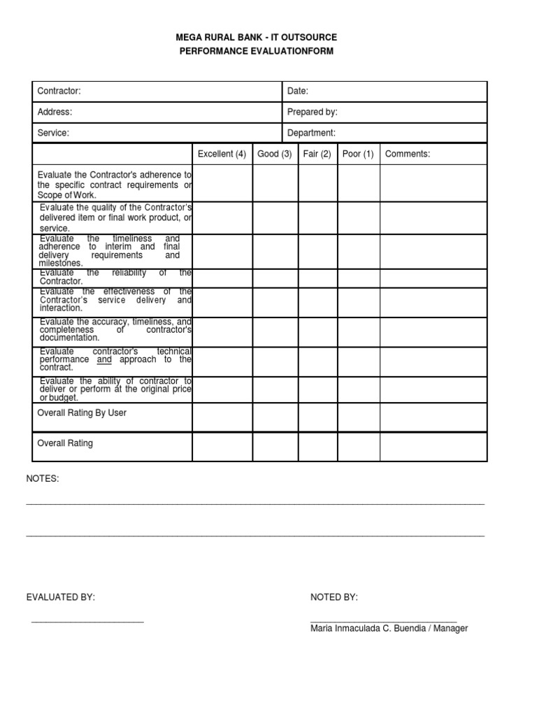 Contractor Performance Evaluation Form | PDF