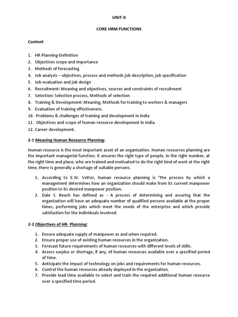 Unit-Ii Core HRM Functions Content | PDF | Employment | Recruitment