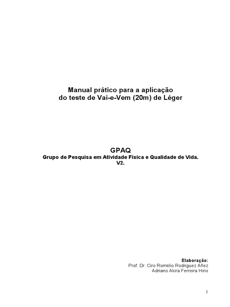Manual do Teste de Léger 20m | PDF | Oxigênio | Tempo