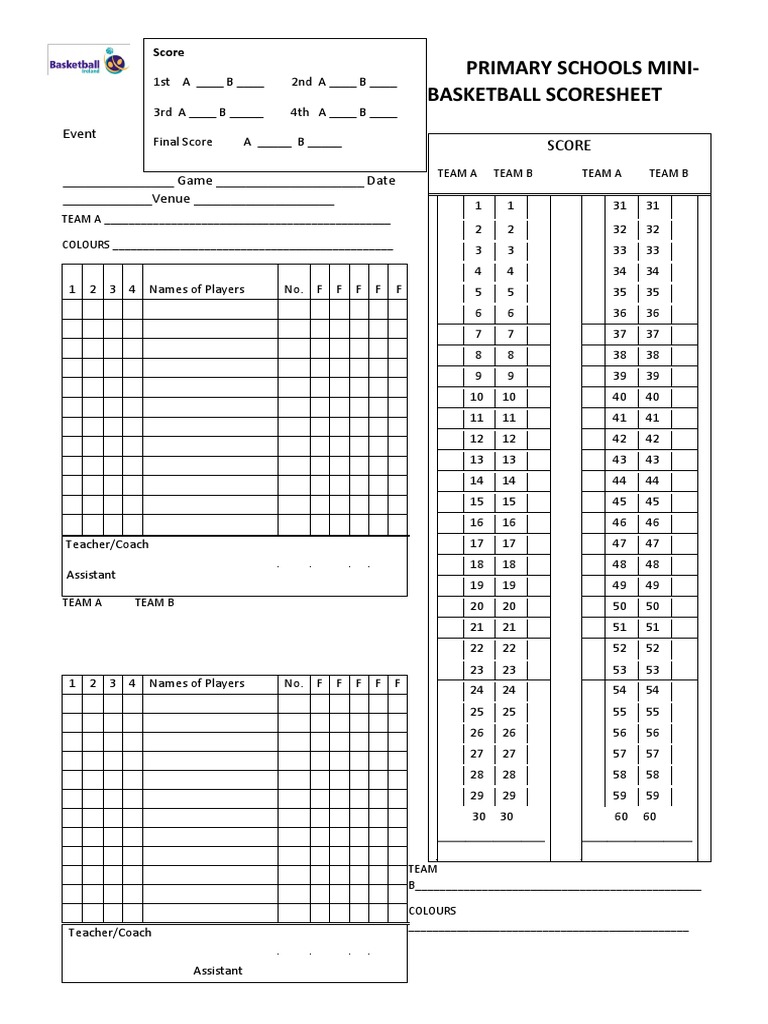Primary Schools Mini-Basketball Scoresheet | PDF | Referee | Games Of ...