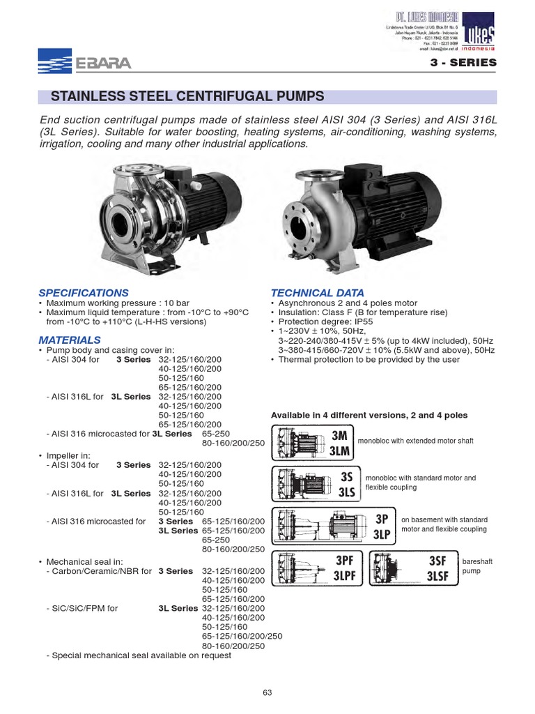 Ebara Stainless Steel Centrifugal Pump - 3-Series | PDF | Pump | Stainless Steel