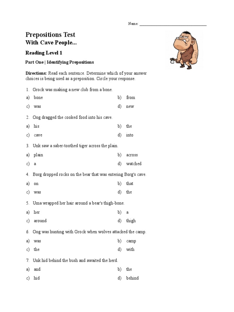 Prepositions Test Reading Level 01 | PDF | Wolves | Canis Lupus