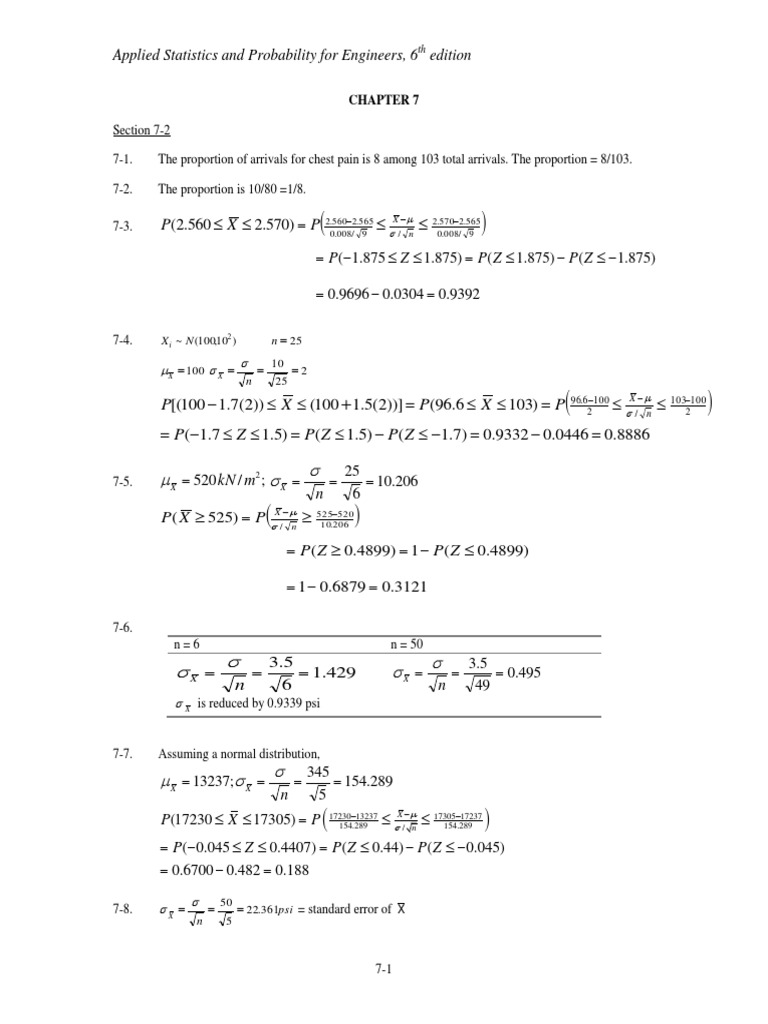 Applied Statistics and Probability For Engineers, 6 Edition: Z P Z P Z P P X P X P | PDF ...