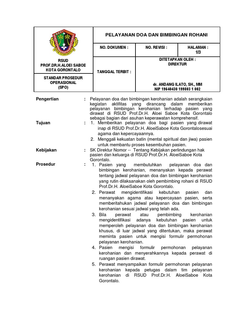 SOP Pelayanan Doa Dan Bimbingan Rohani | PDF