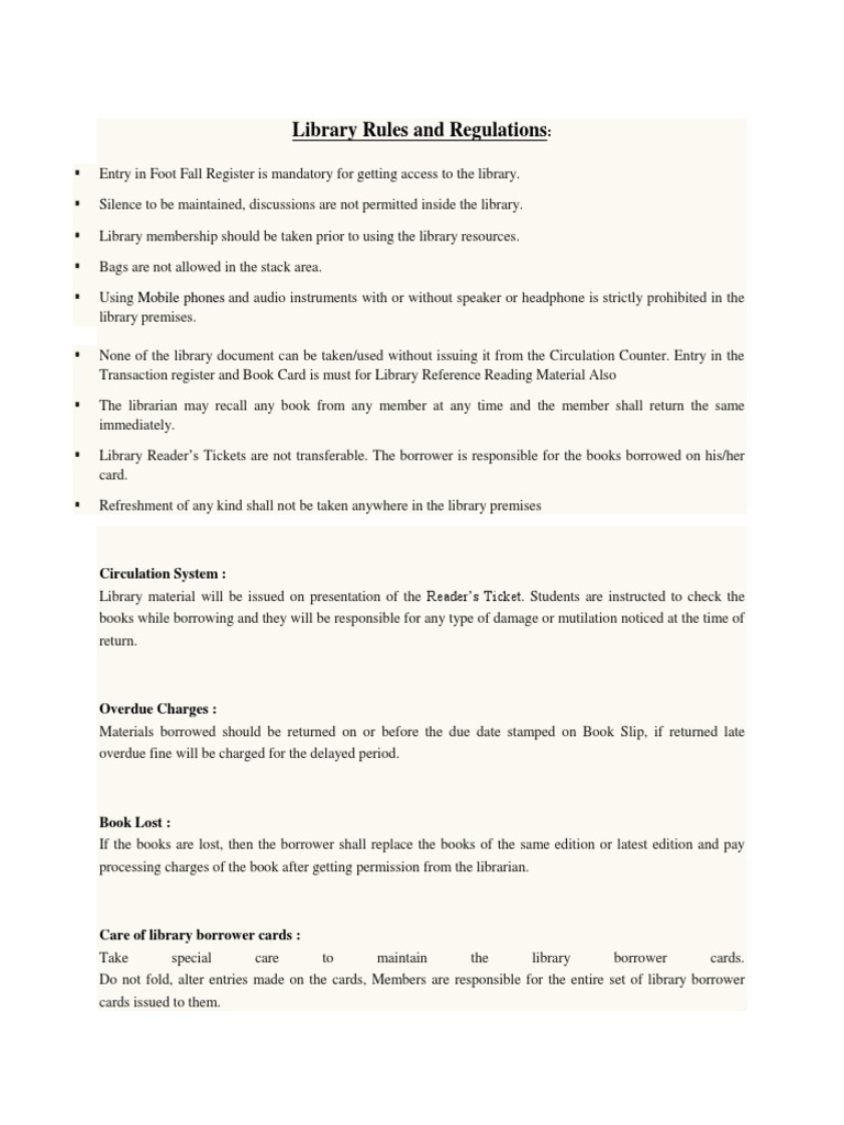 Library Rules and Regulations | PDF | Libraries | Librarian