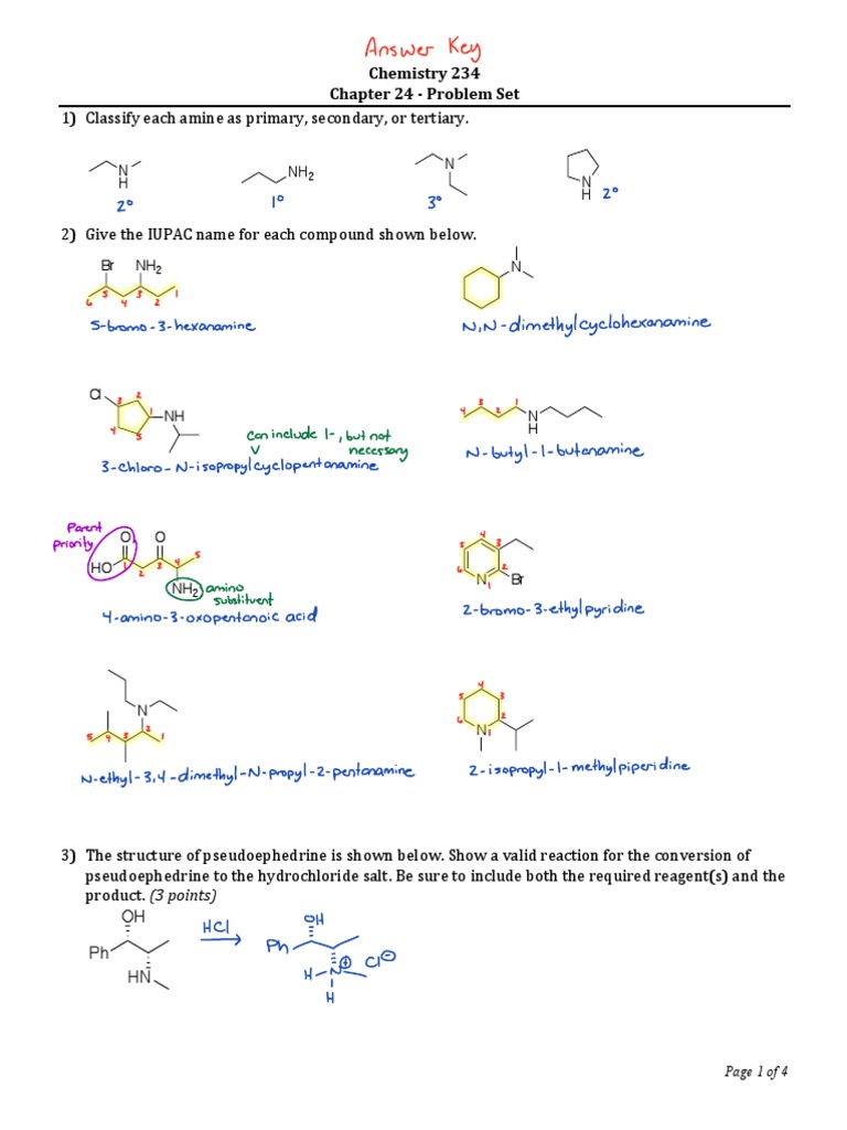 Problem and Key of Amines | PDF | Ammonia | Amine