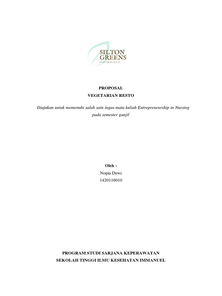 Proposal Usaha Restoran Vegetarian Nopia Dewi | PDF