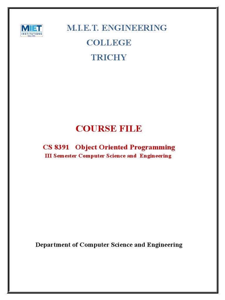 OOP Course Overview and Syllabus | PDF | Class (Computer Programming) | Method (Computer ...