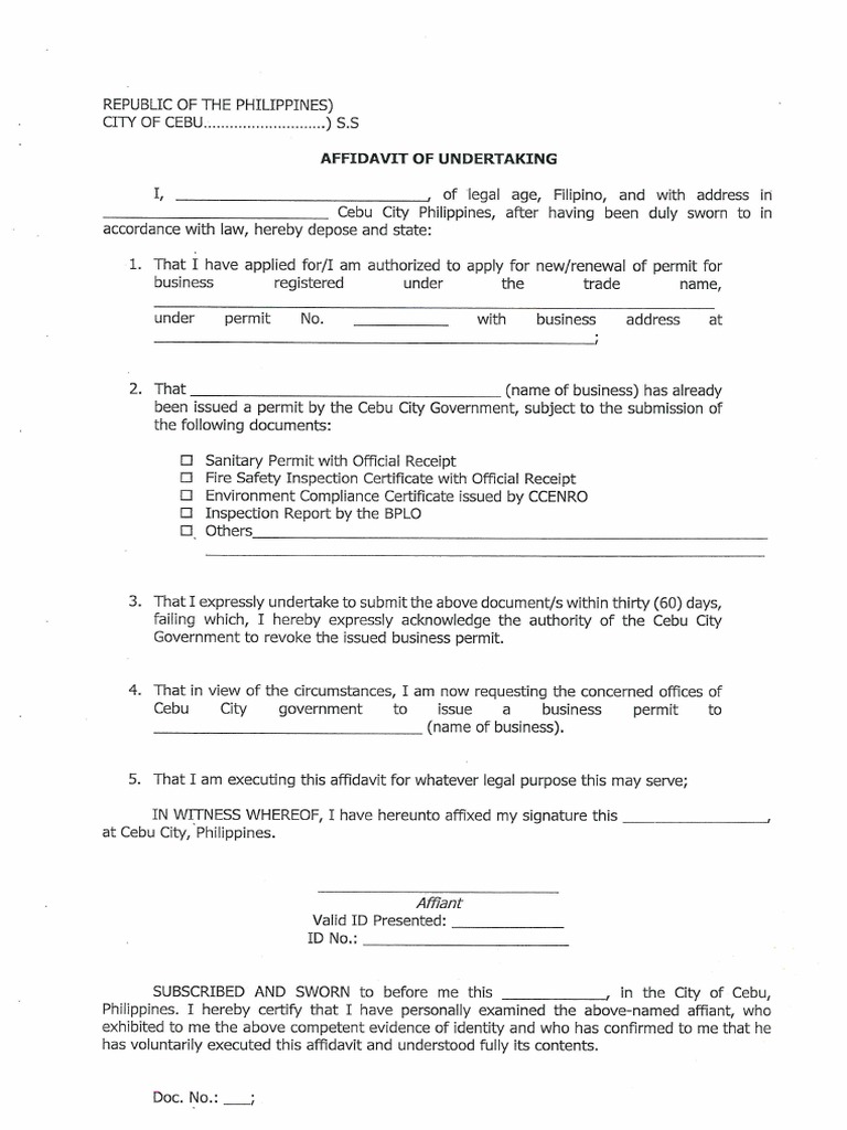 Affidavit of Undertaking For Business Permit | PDF