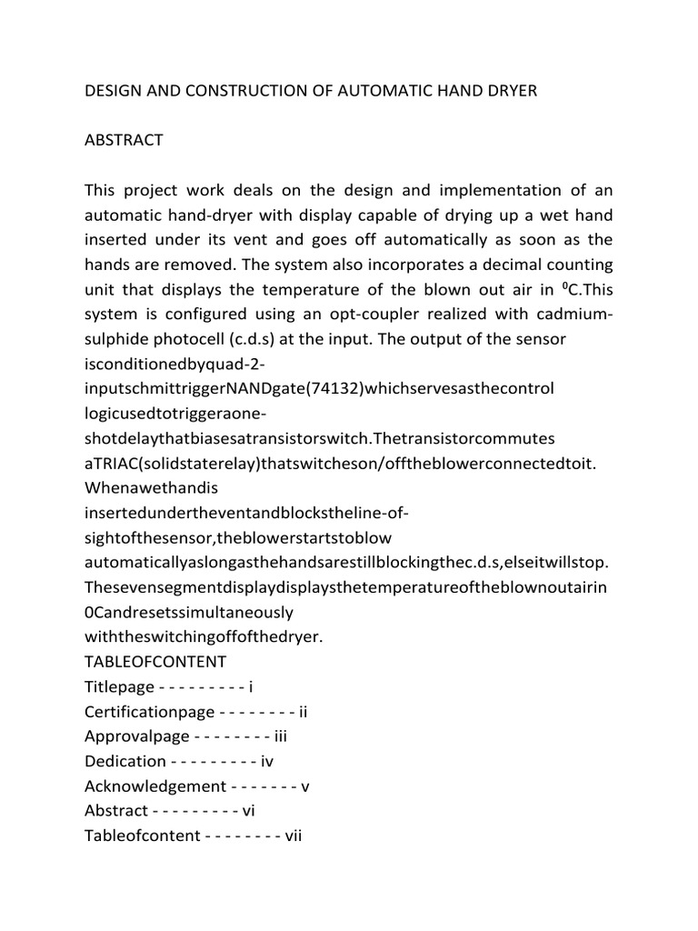 Automatic Hand Dryer Design Guide | PDF | Clothes Dryer | Systems ...