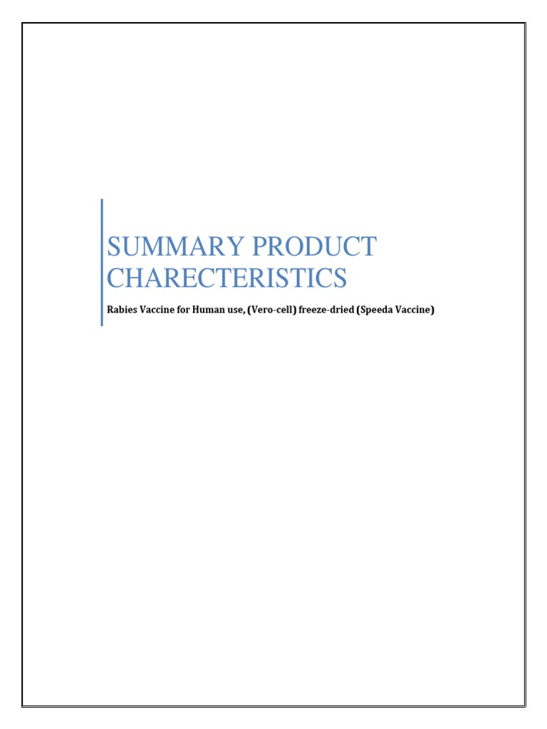 Summary Product Charecteristics: Rabies Vaccine For Human Use, (Vero ...