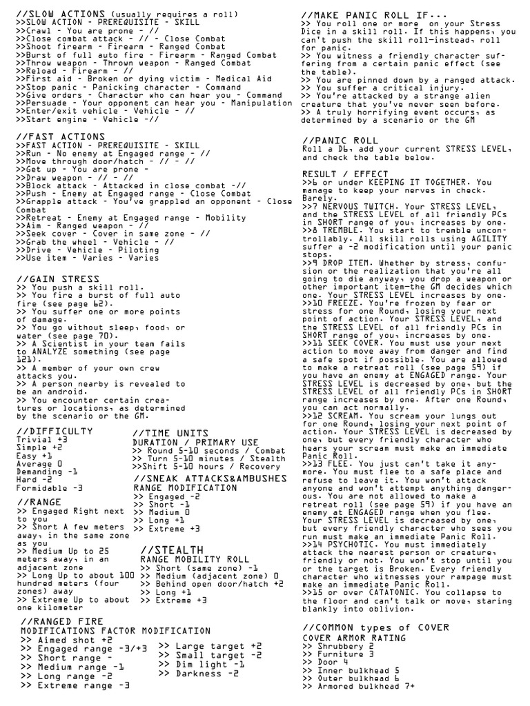 Alien RPG Player Reference | PDF | Firearms | Leisure