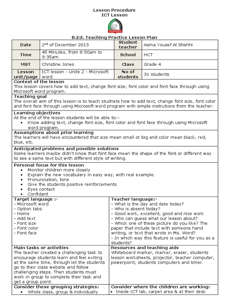 Ict Lesson Plan Ms Word | PDF | Educational Technology | Neuropsychology